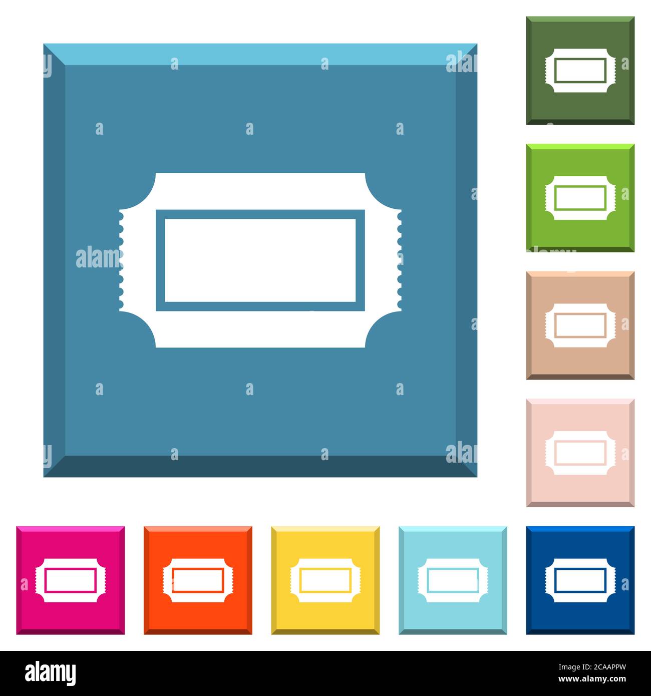 Ticket with perforated edges white icons on edged square buttons in ...