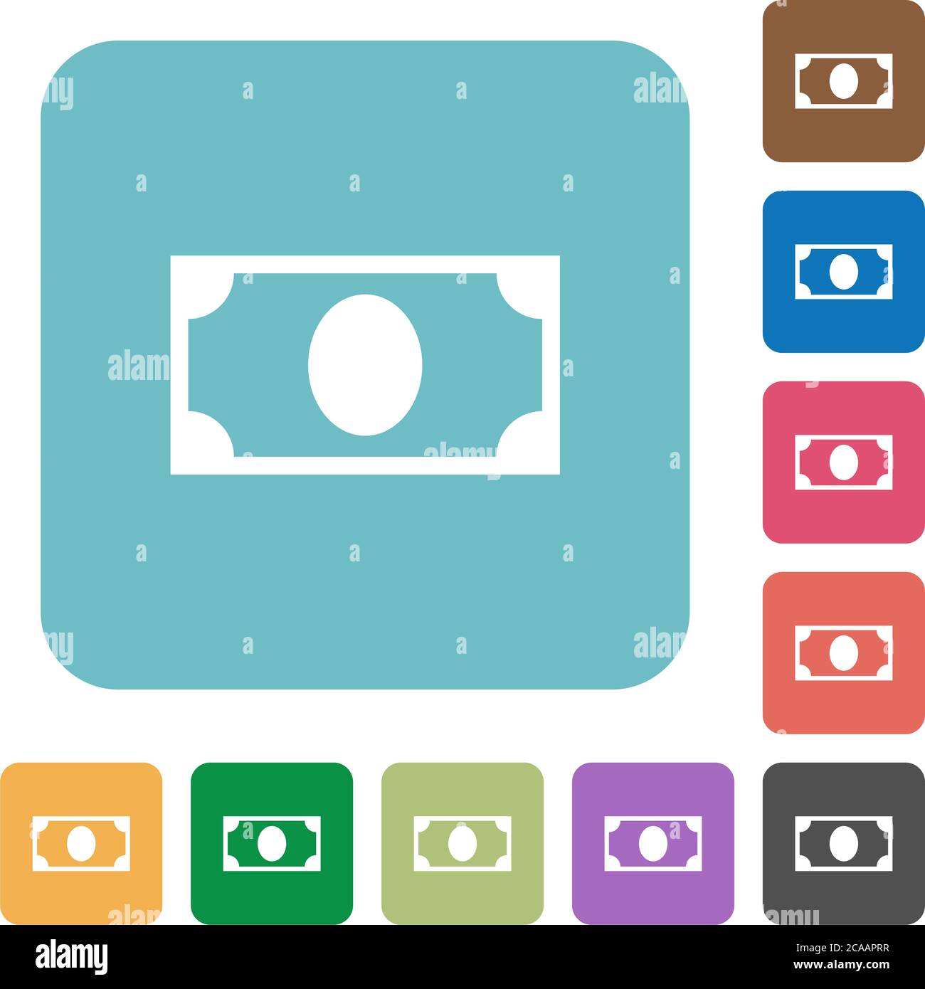 Single banknote white flat icons on color rounded square backgrounds ...