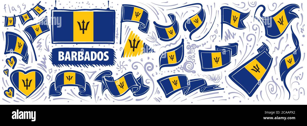 Vector set of the national flag of Barbados in various creative designs ...
