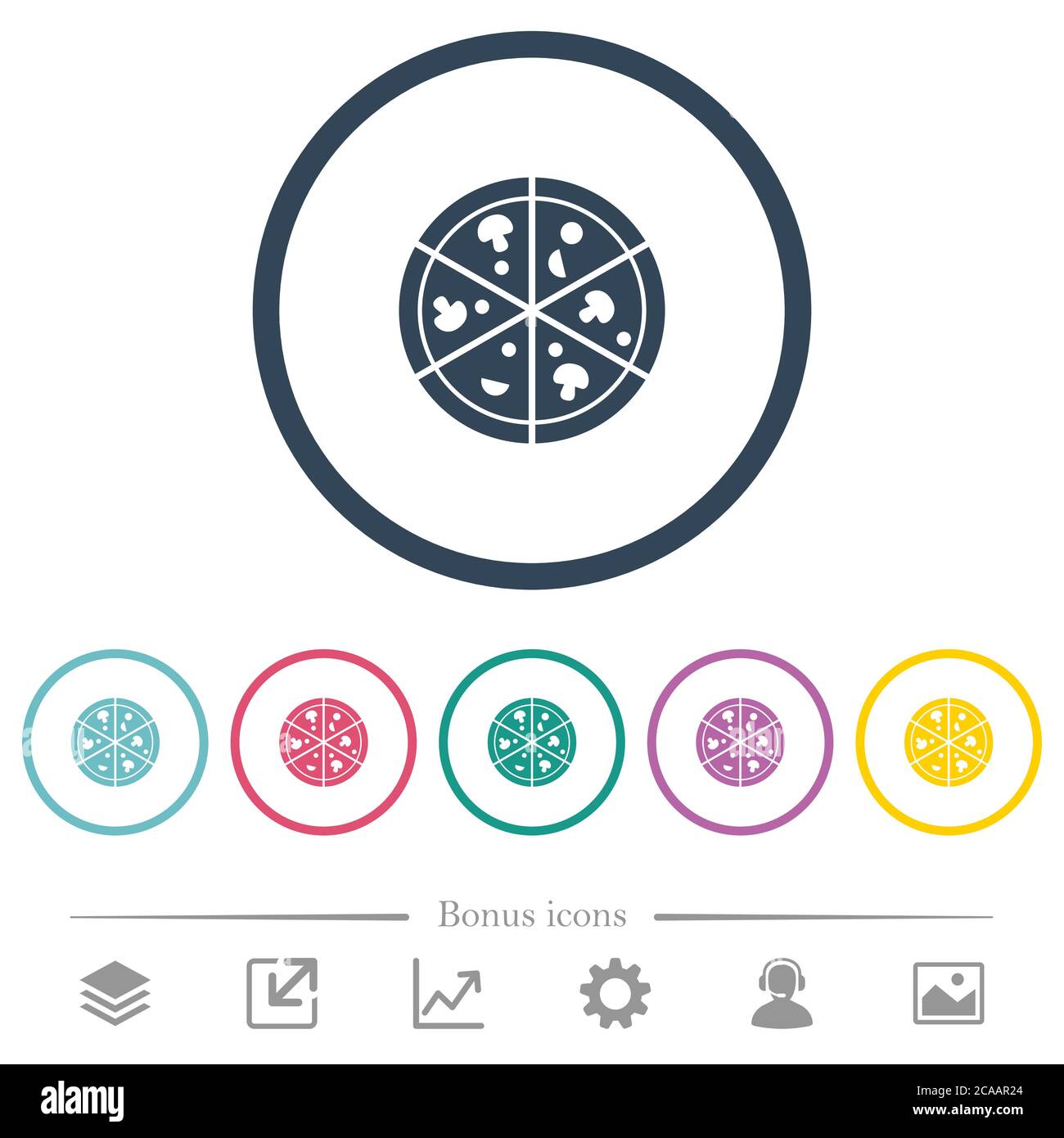 Pizza flat color icons in round outlines. 6 bonus icons included Stock ...