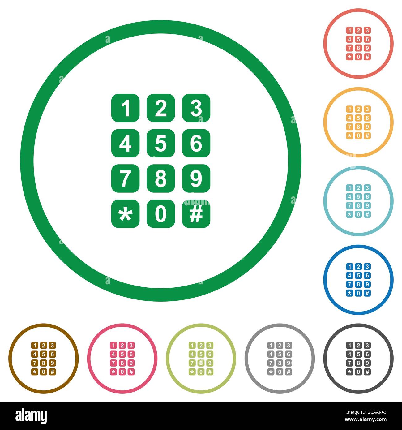 Numeric keypad flat color icons in round outlines on white background ...