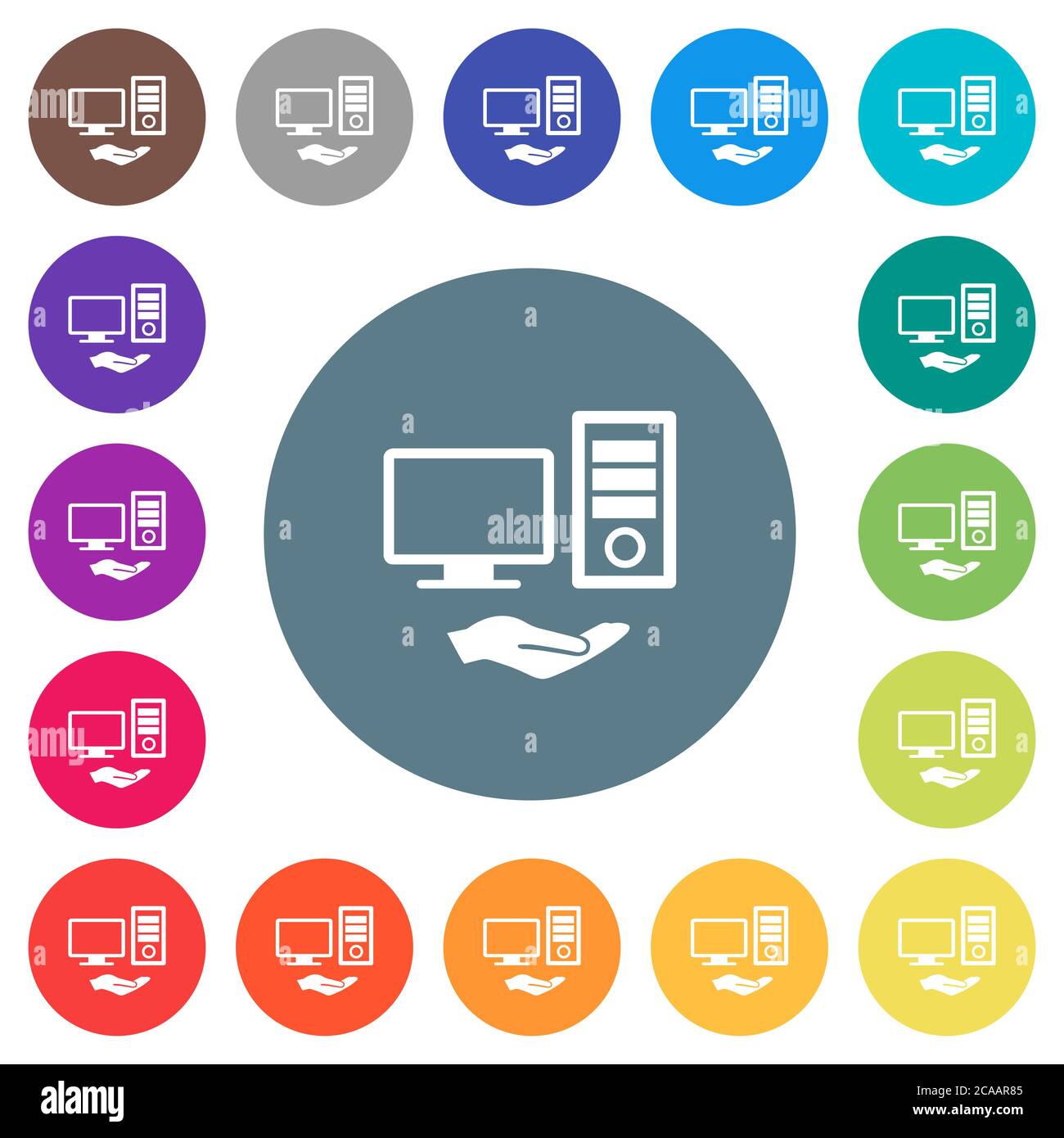 Shared computer flat white icons on round color backgrounds. 17 ...