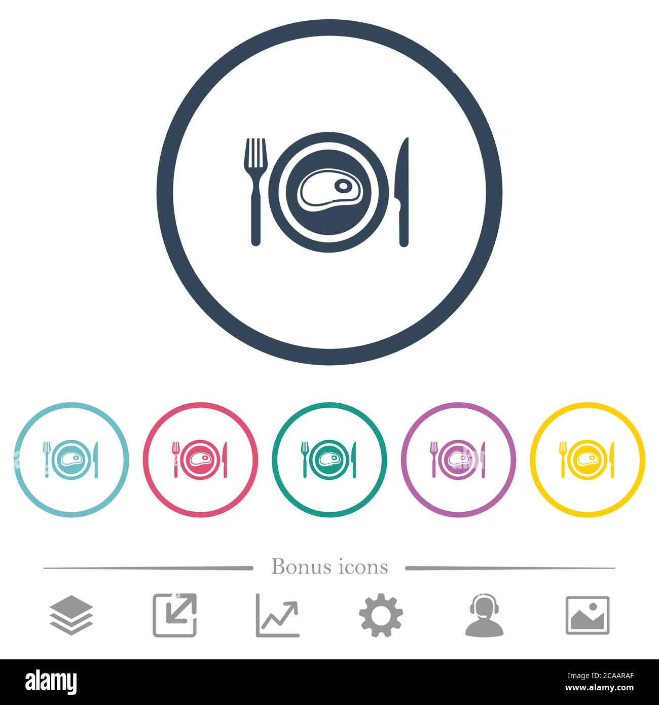 Steak for lunch flat color icons in round outlines. 6 bonus icons ...