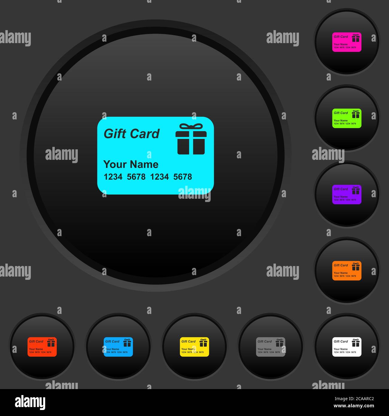 Gift card with name and numbers dark push buttons with vivid color ...