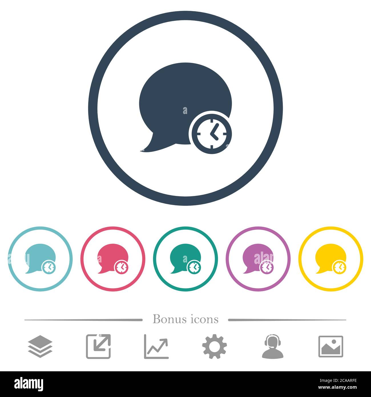 Blog comment time flat color icons in round outlines. 6 bonus icons ...