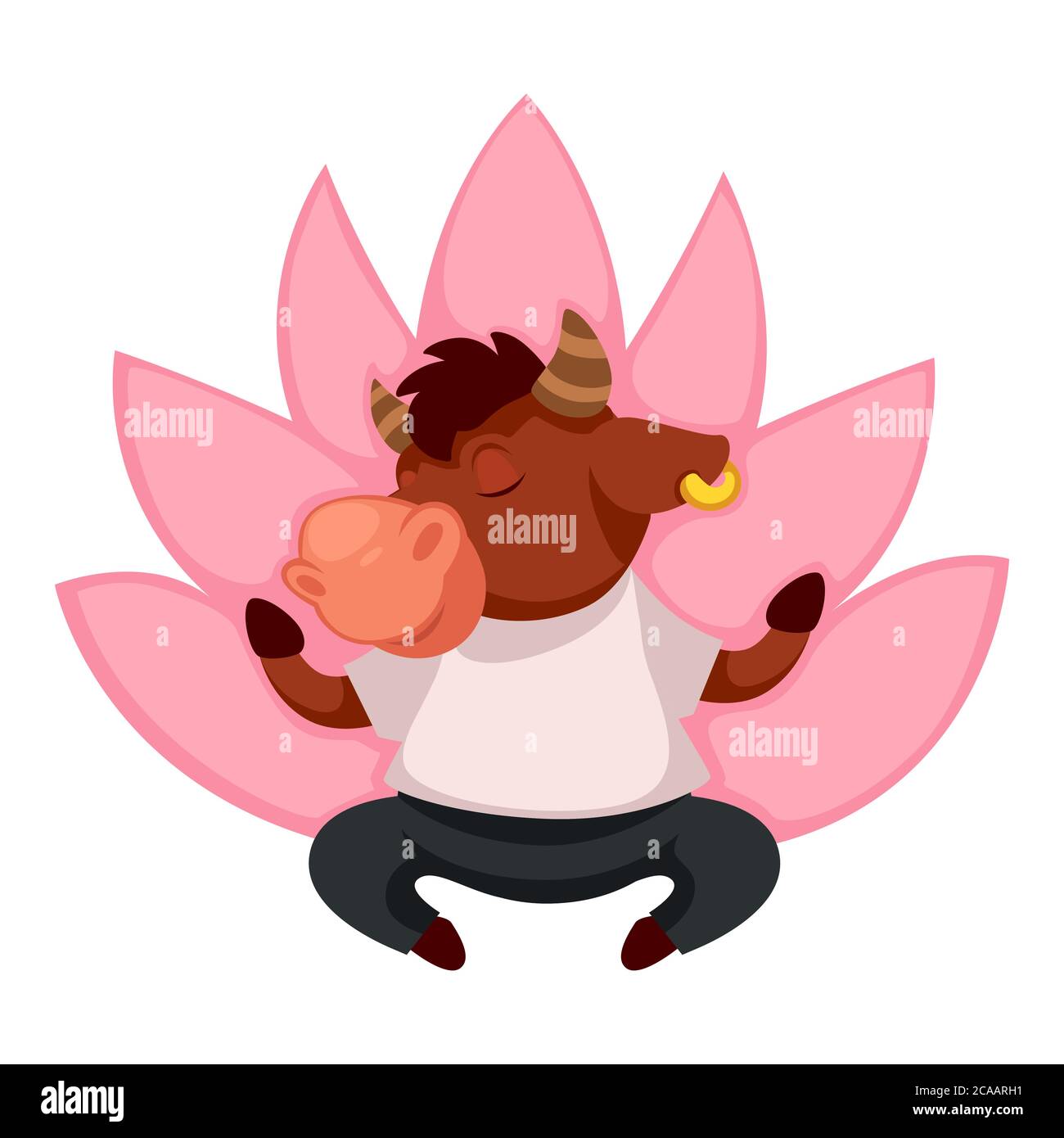 Bull meditating in lotus, animal character relaxing with yoga Stock ...