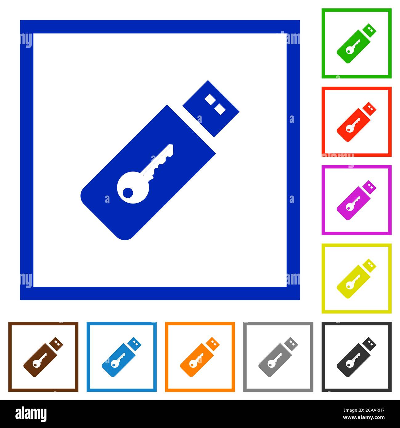 Hardware key flat color icons in square frames on white background ...