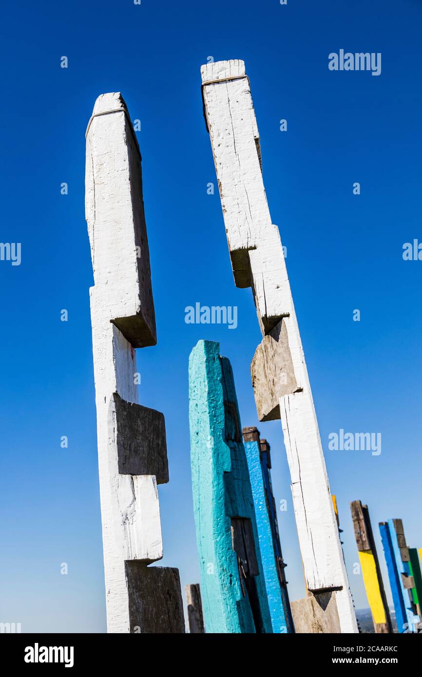 Permanent artwork Totems made of old railway sleepers by Basque artist ...