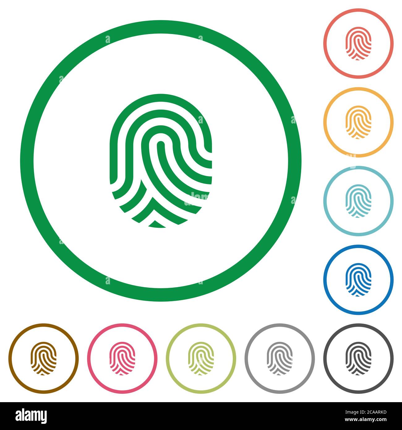 Fingerprint flat color icons in round outlines on white background ...