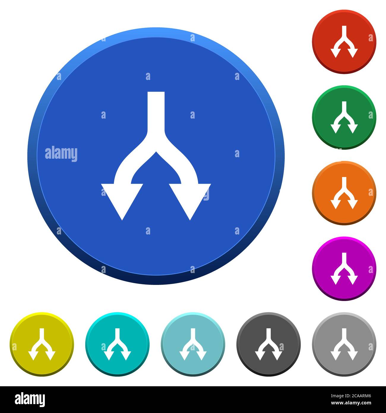 Split arrows down round color beveled buttons with smooth surfaces and ...