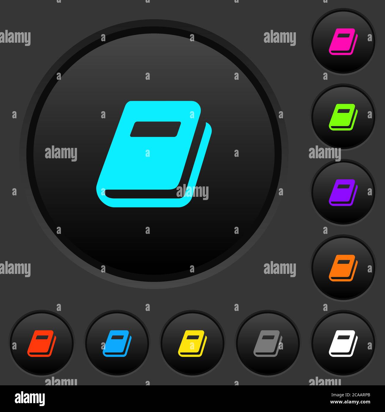 Personal diary dark push buttons with vivid color icons on dark grey ...