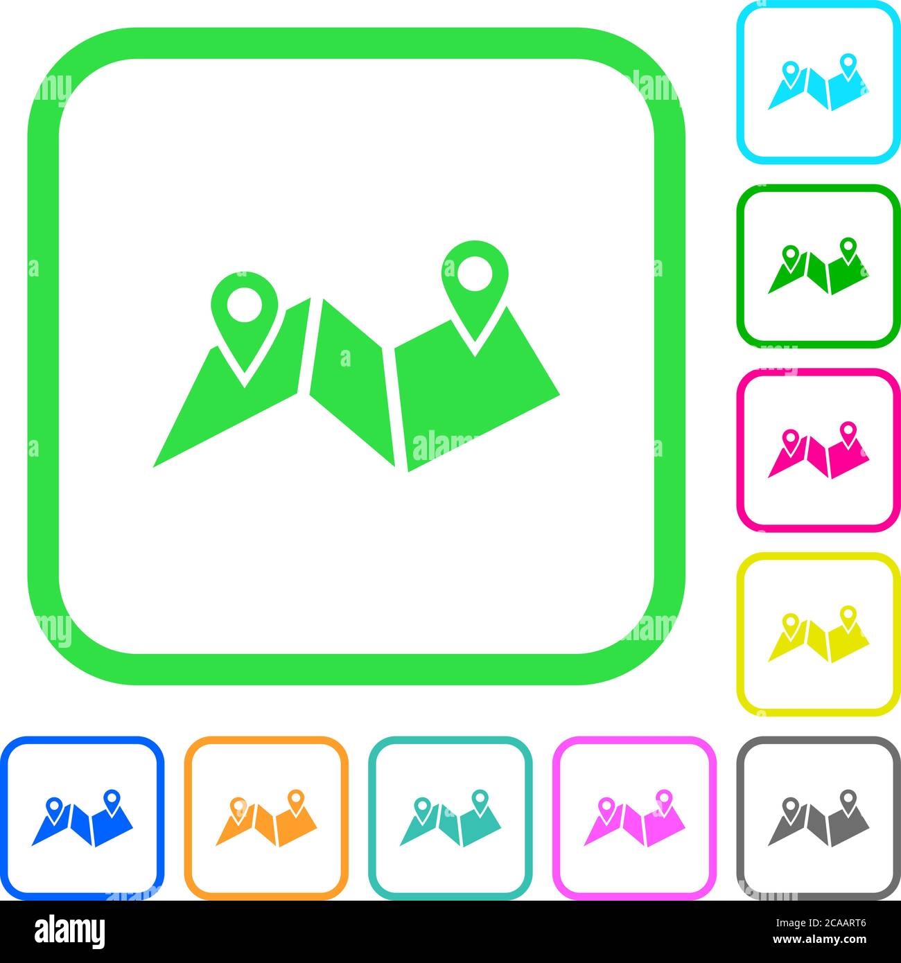 Route plan vivid colored flat icons in curved borders on white ...