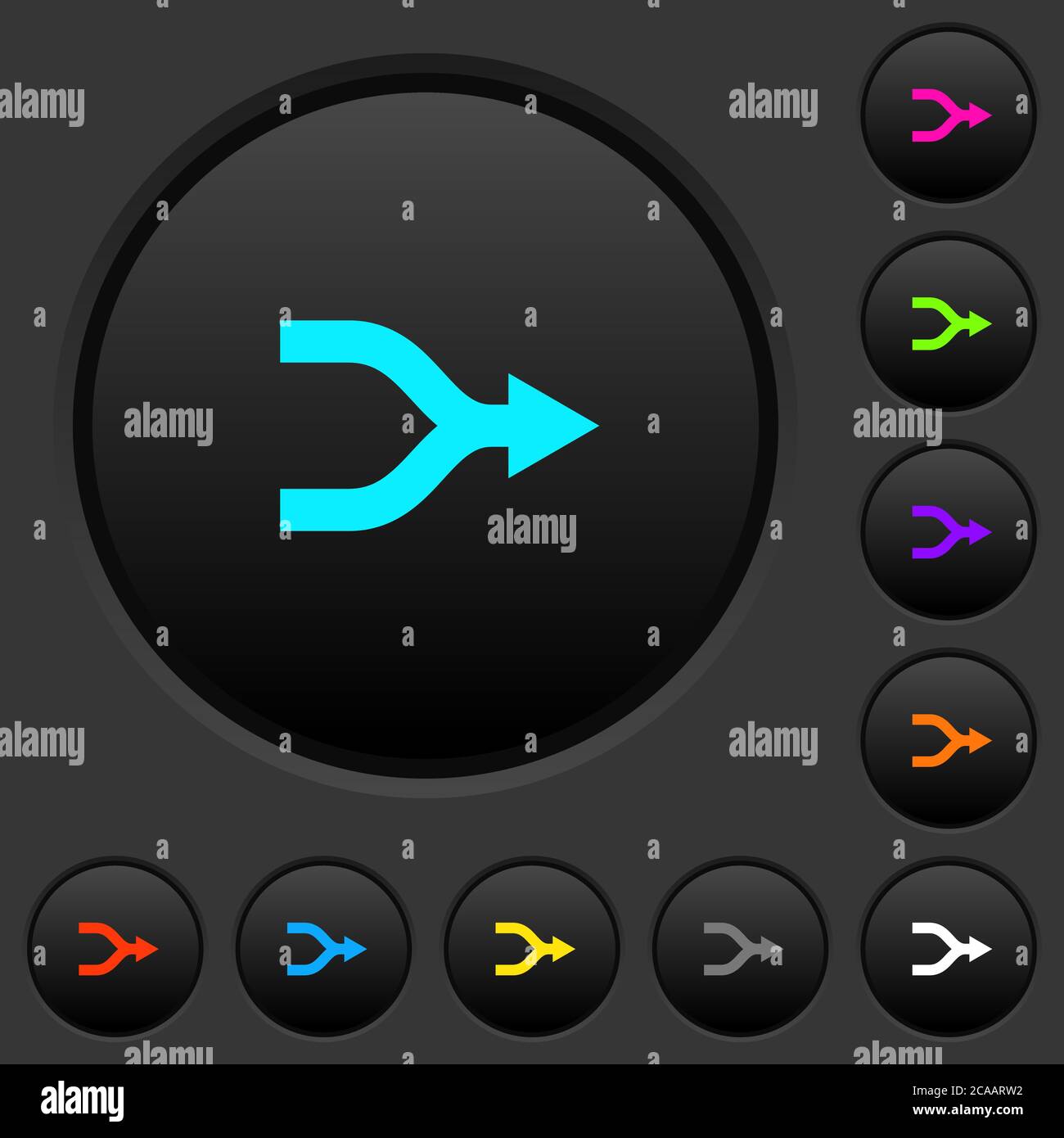 Merge Arrows Dark Push Buttons With Vivid Color Icons On Dark Grey
