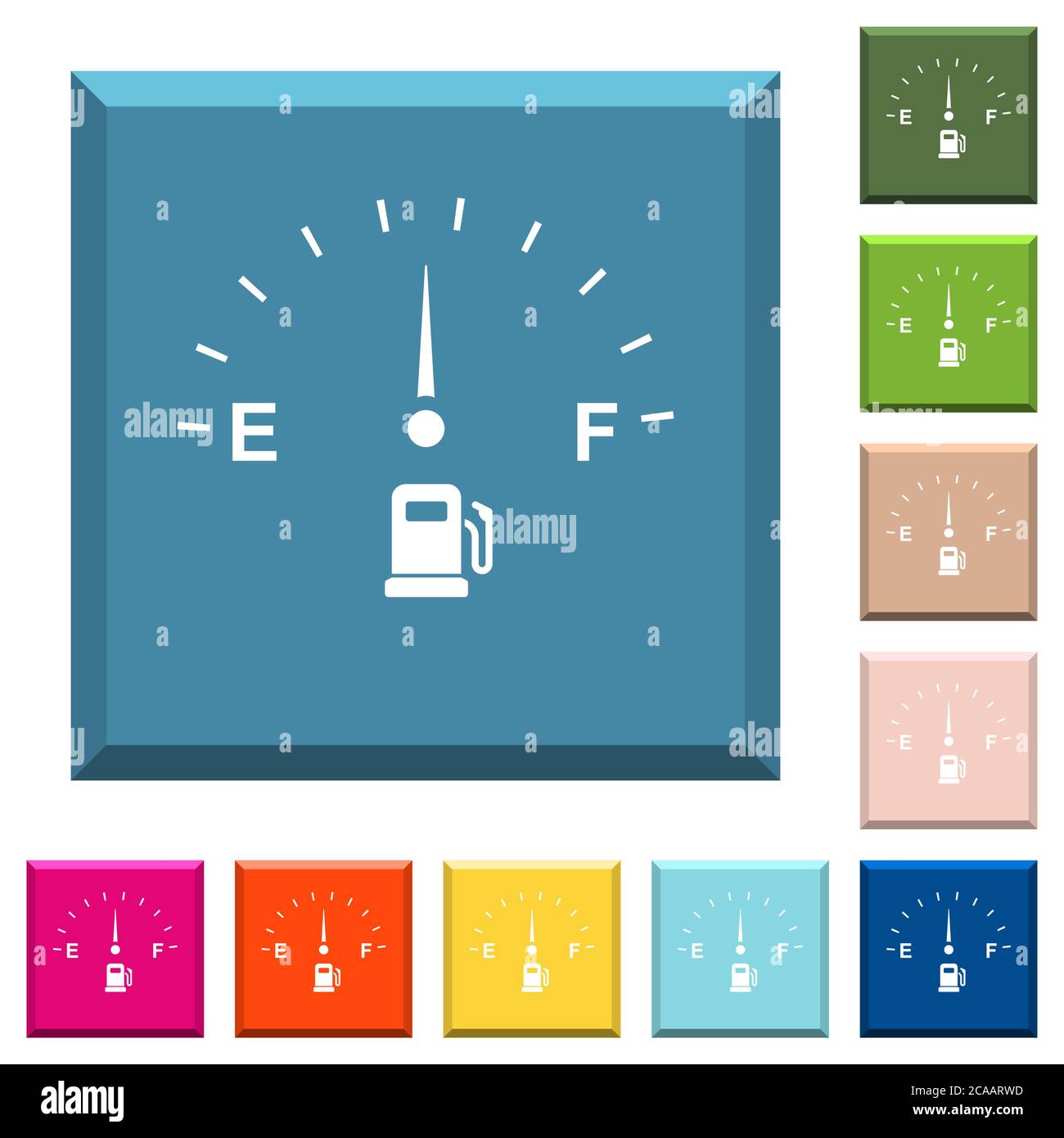 Fuel indicator white icons on edged square buttons in various trendy ...