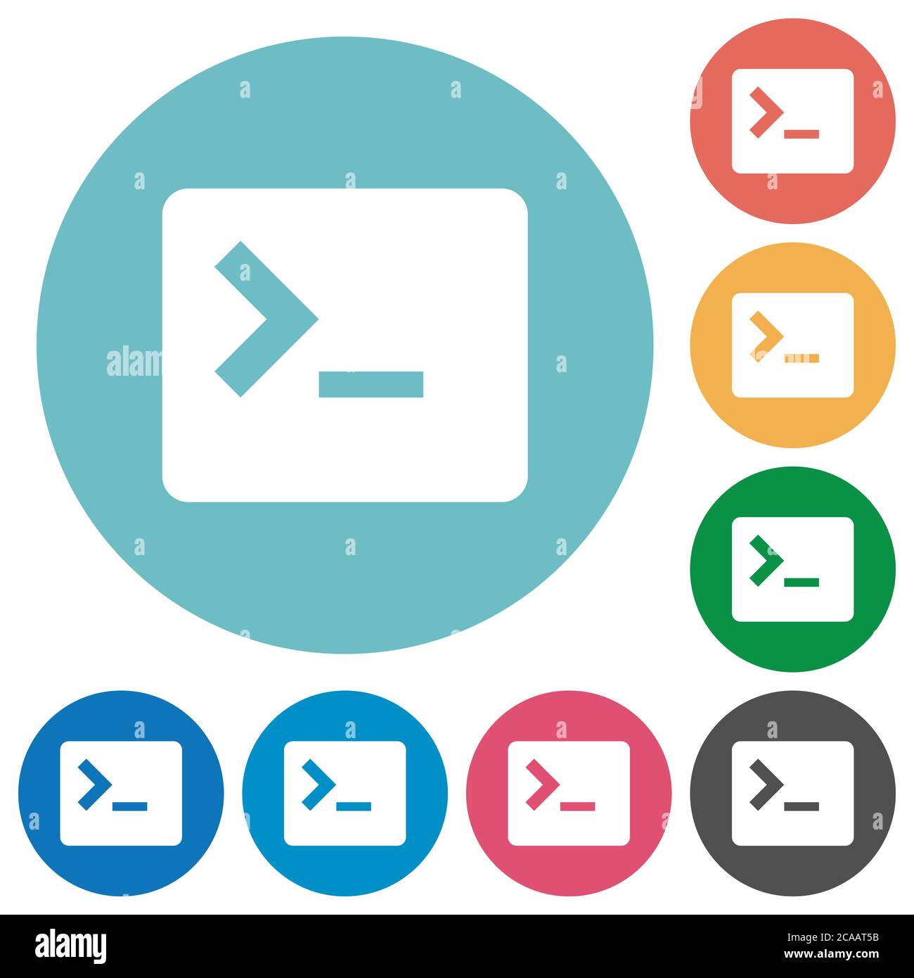 Command terminal flat white icons on round color backgrounds Stock ...