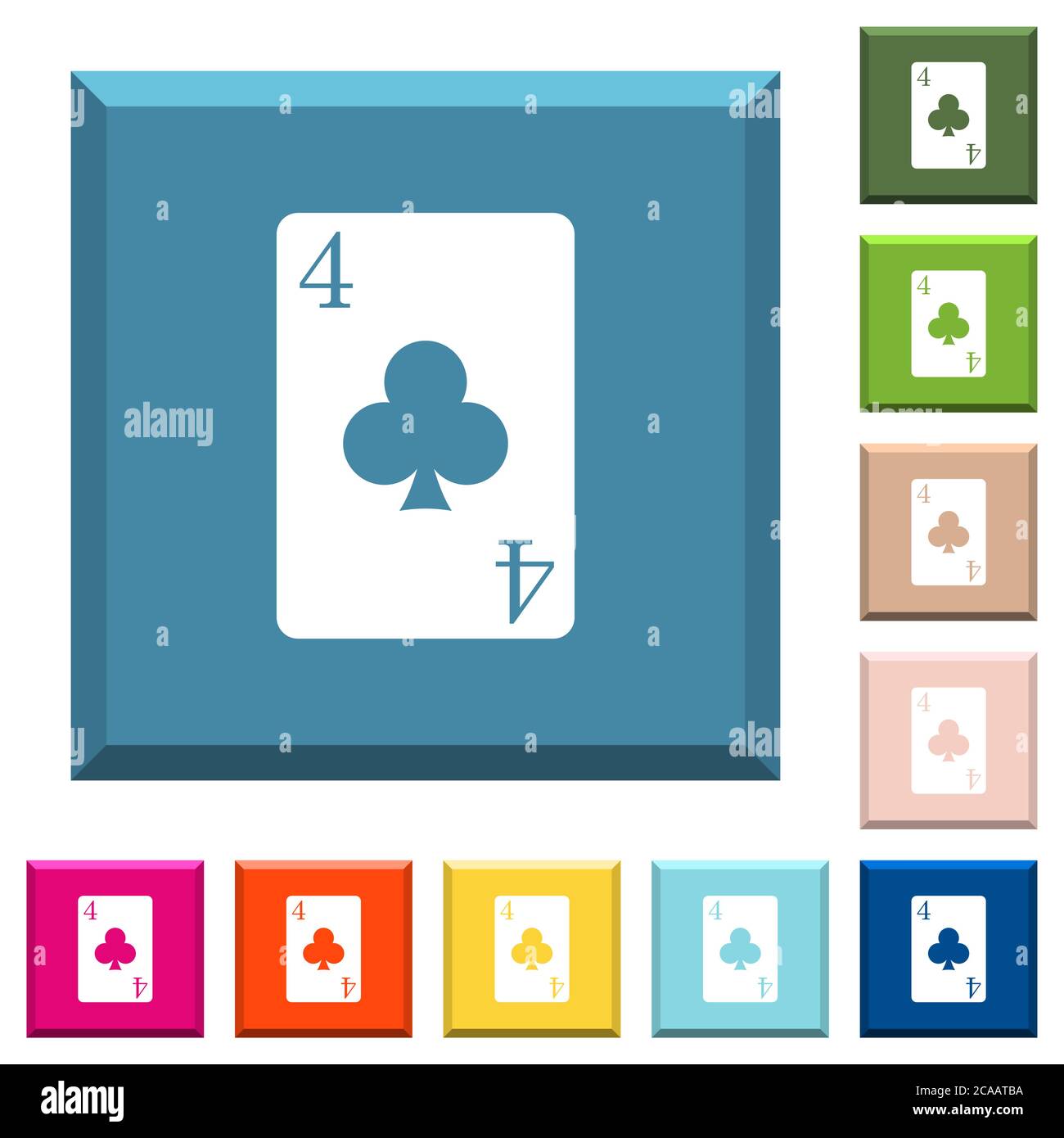 four of clubs card white icons on edged square buttons in various ...