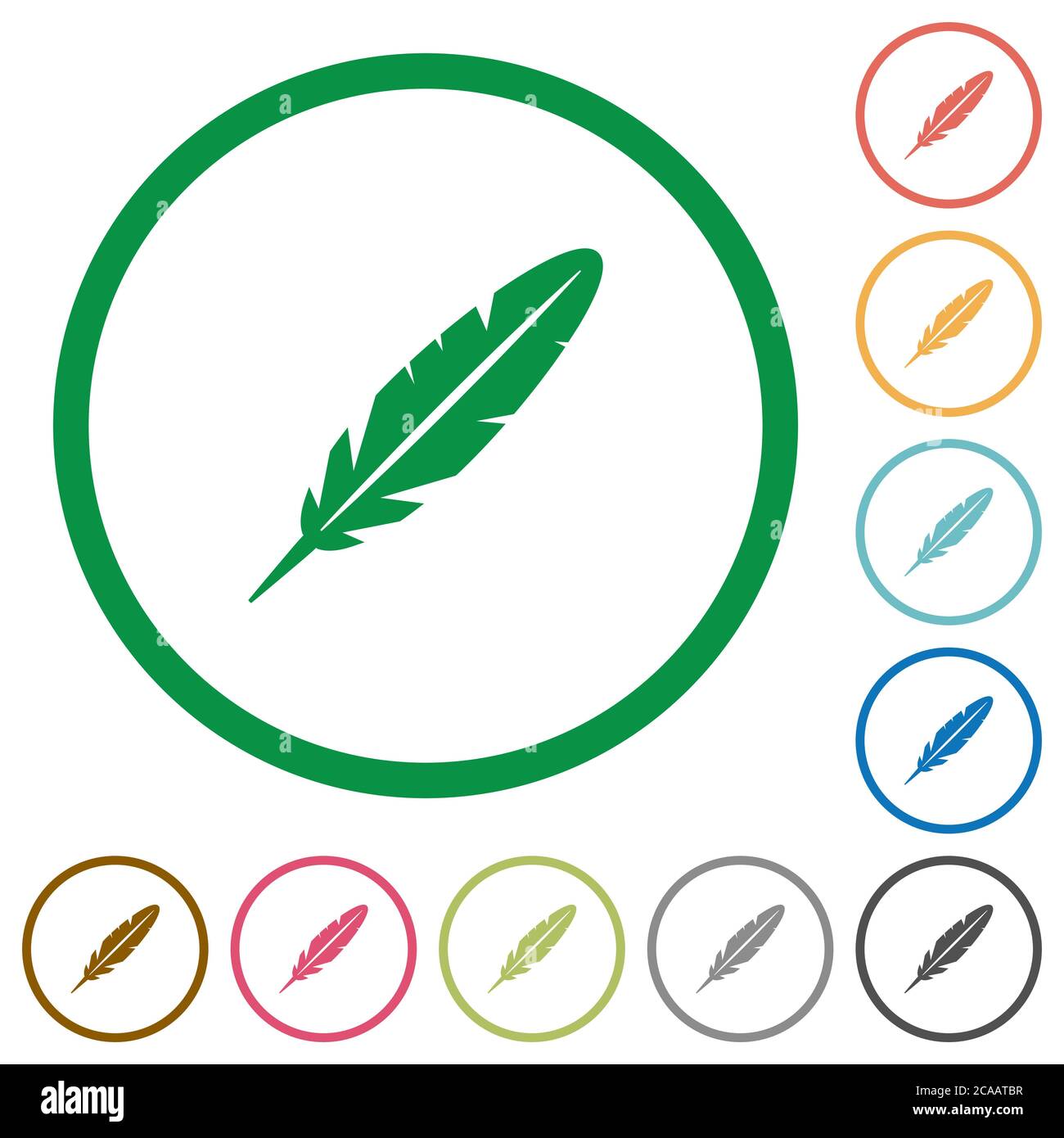 Single feather flat color icons in round outlines on white background ...