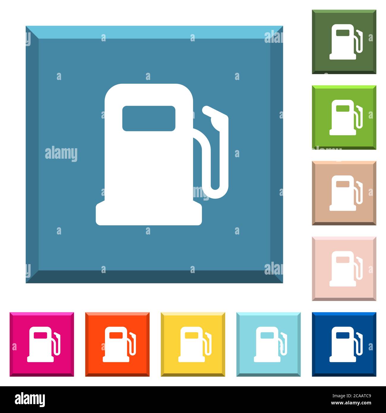 Gas station white icons on edged square buttons in various trendy ...
