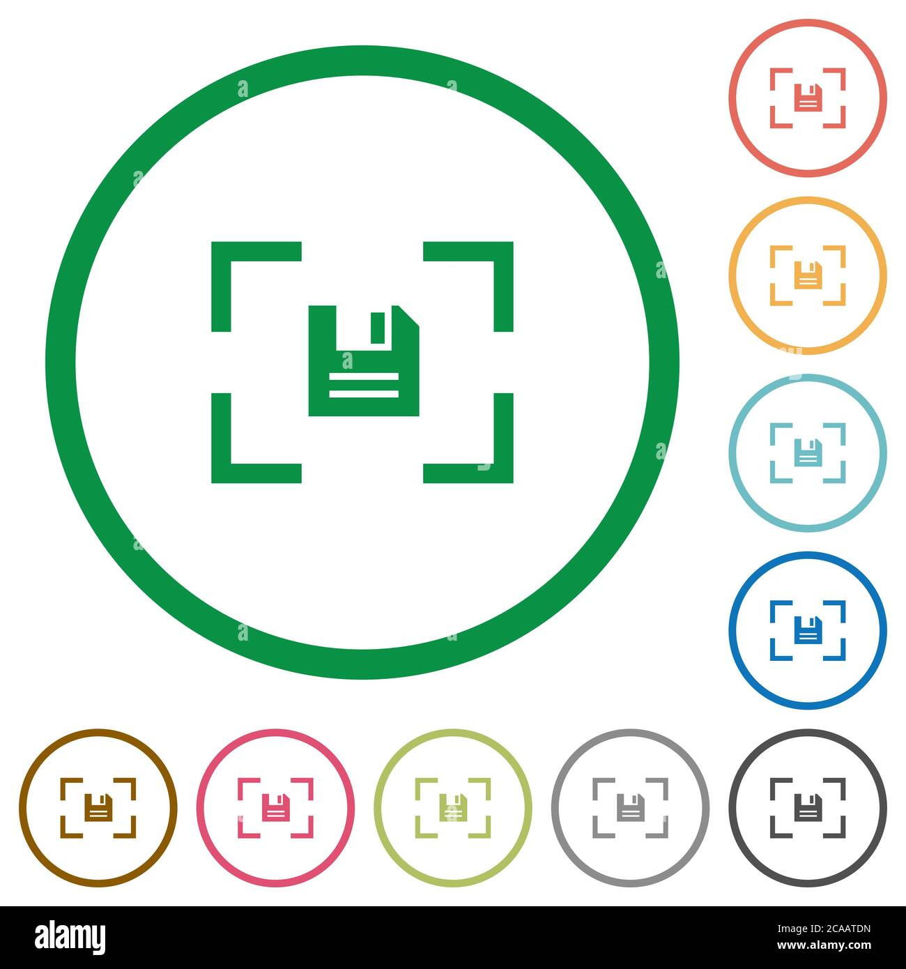 Camera save image flat color icons in round outlines on white ...