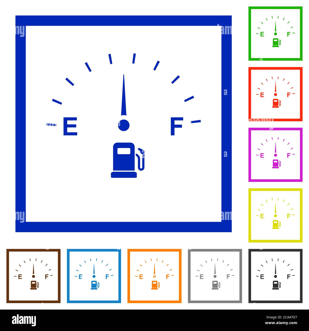 Fuel indicator flat color icons in square frames on white background ...