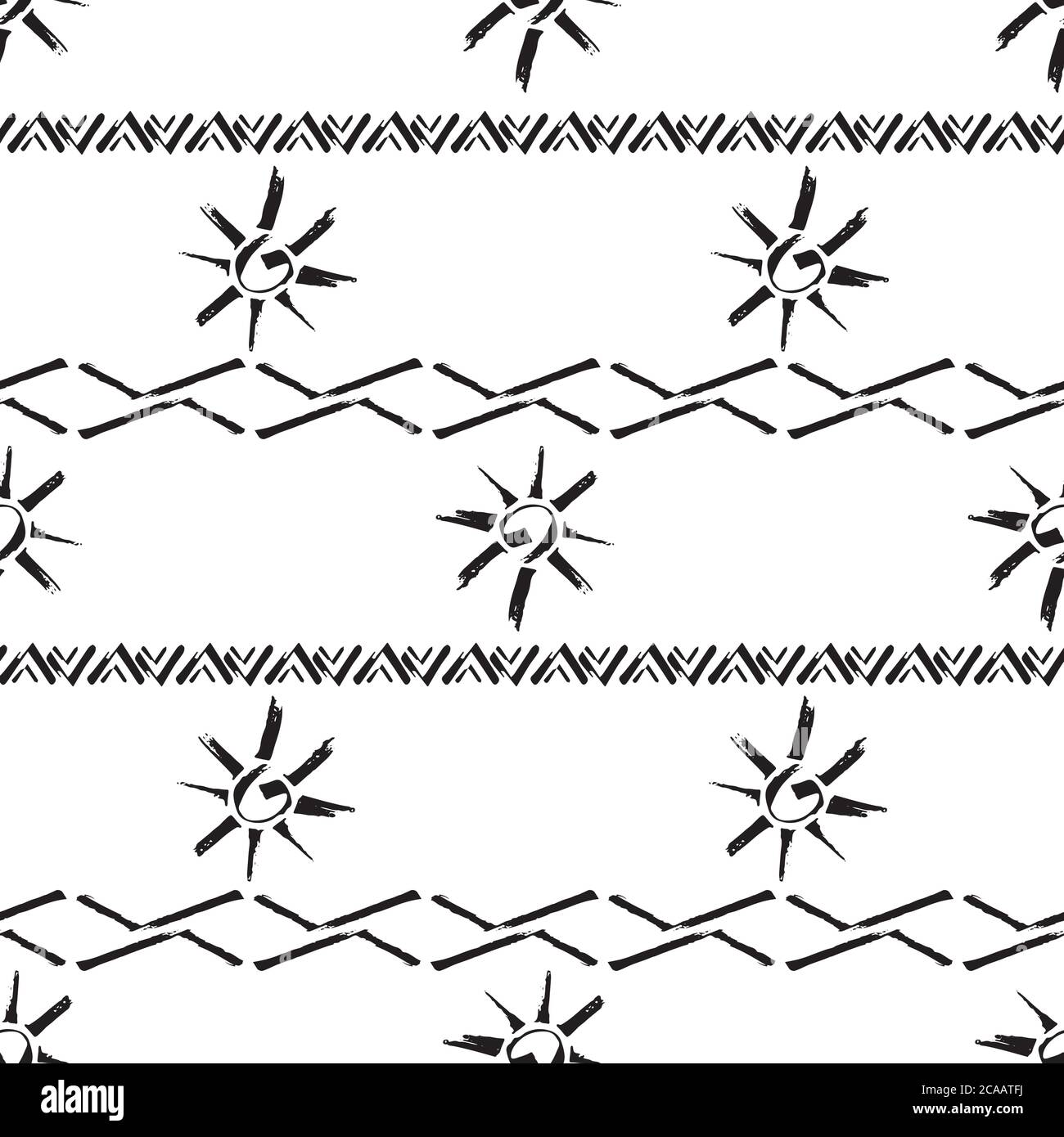 Vector grunge aztec tribal zig zag and sun seamless pattern background ...