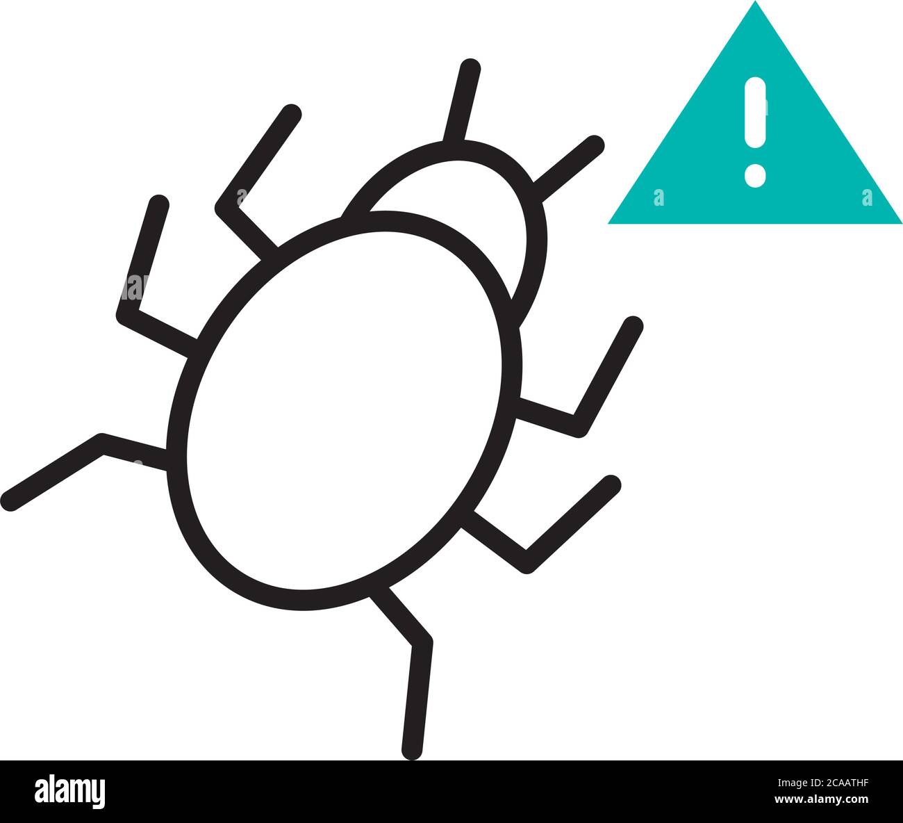 cyber security concept, bug wth warning sign icon over white background ...