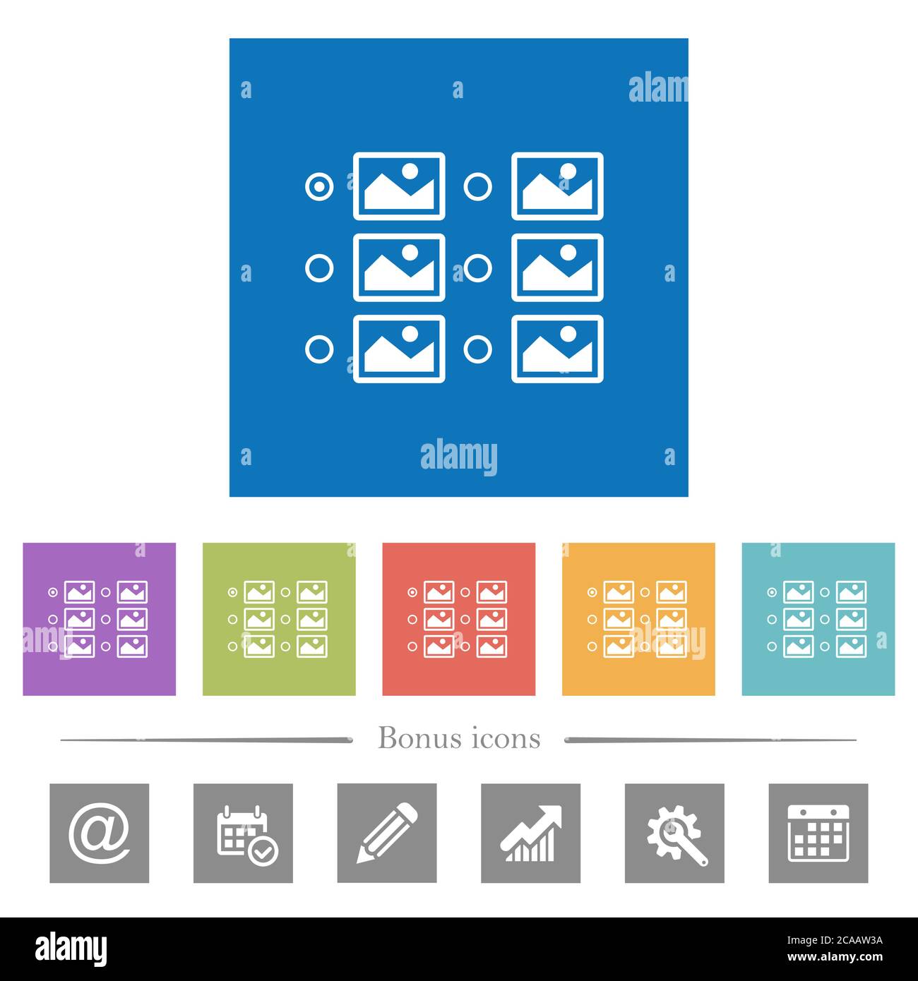 Single image selection with radio buttons flat white icons in square ...
