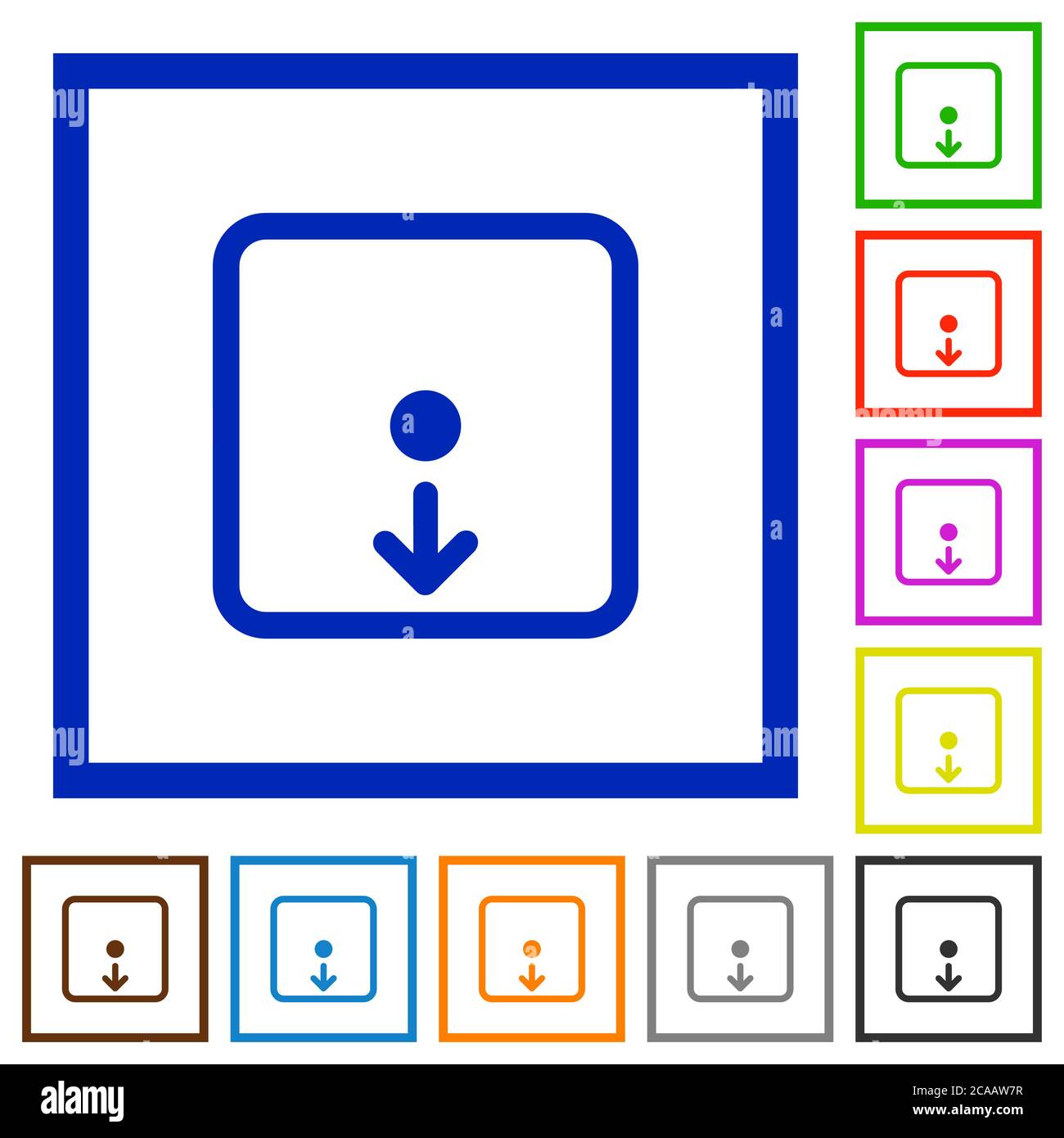 Move object down flat color icons in square frames on white background ...