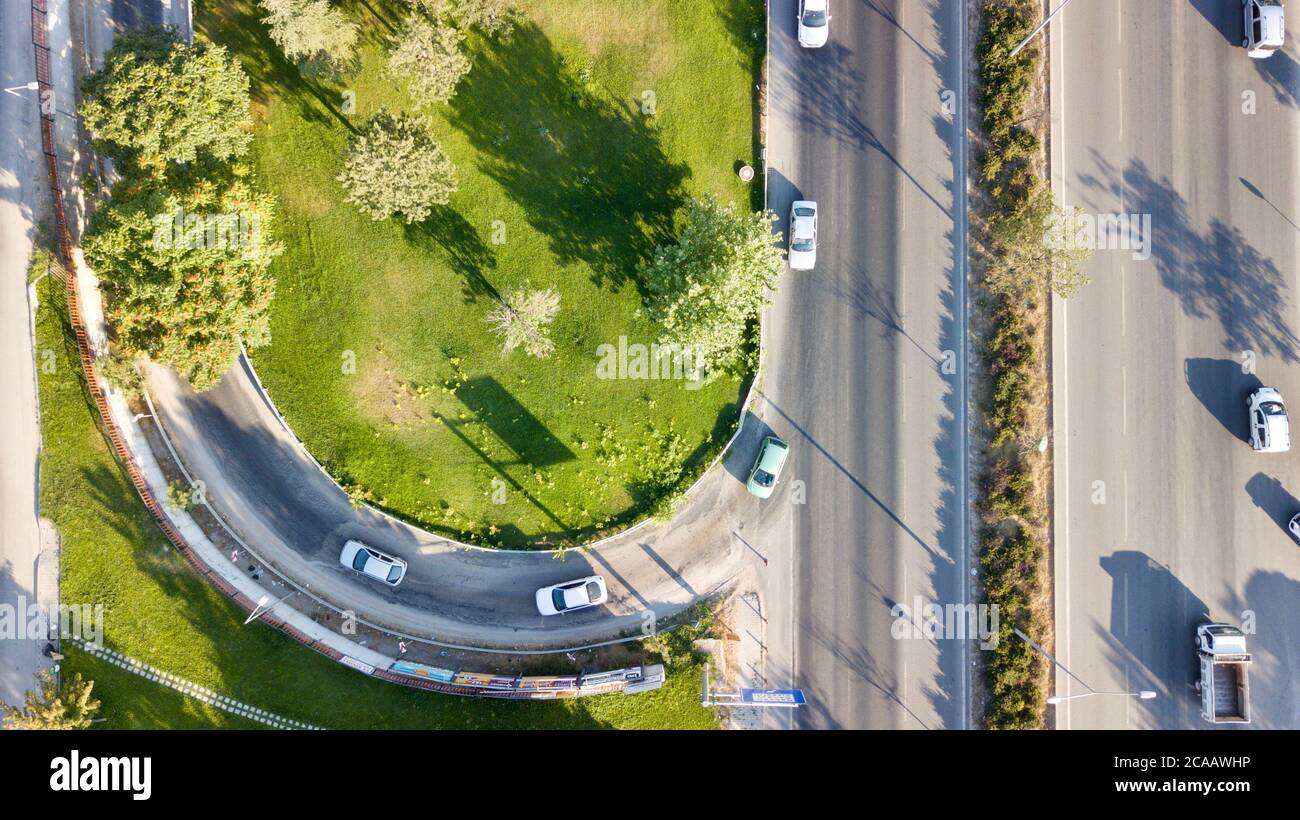 aerial view of double lane ring road and vehicles Stock Photo - Alamy
