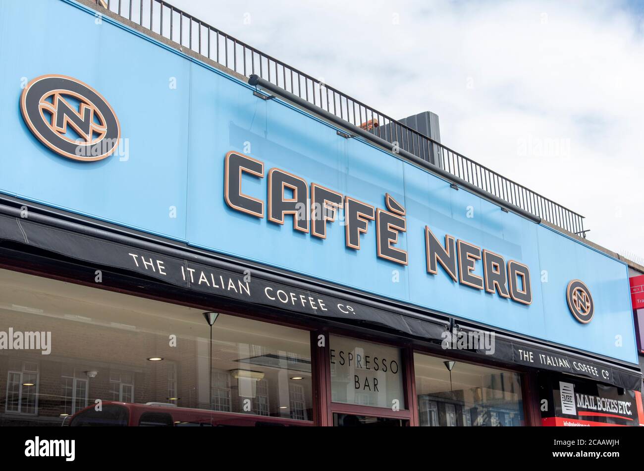 London, UK. 4th Aug, 2020. Caffe Nero logo on one of their shops in ...