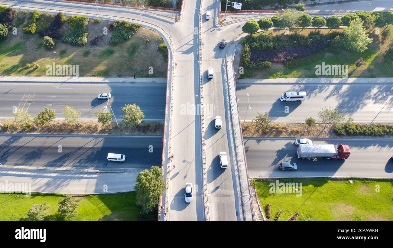aerial view of double lane ring road and vehicles Stock Photo - Alamy
