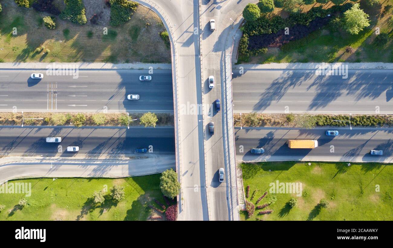 aerial view of double lane ring road and vehicles Stock Photo - Alamy