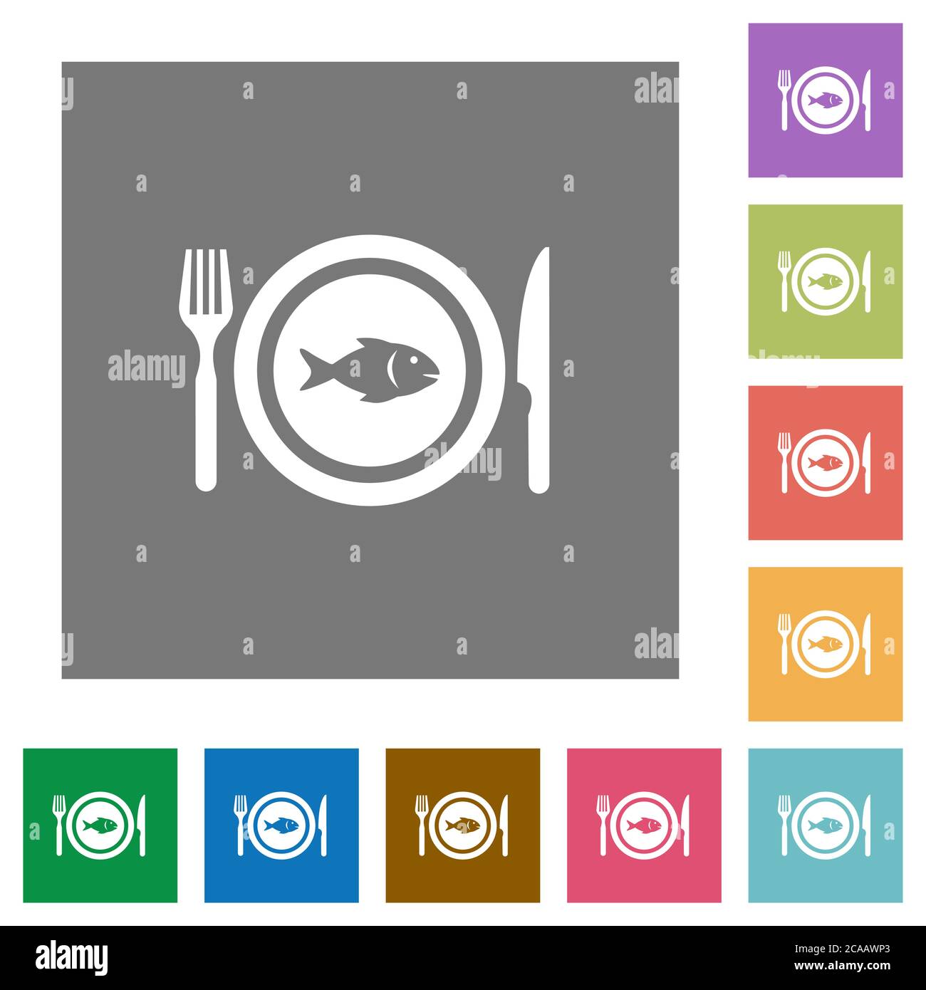 Fish for lunch flat icons on simple color square backgrounds Stock ...