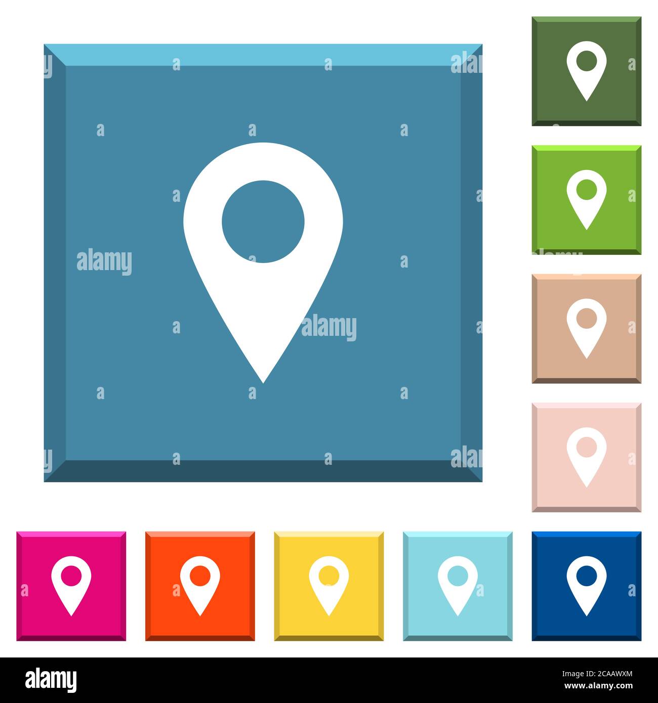 Blank GPS map location white icons on edged square buttons in various ...