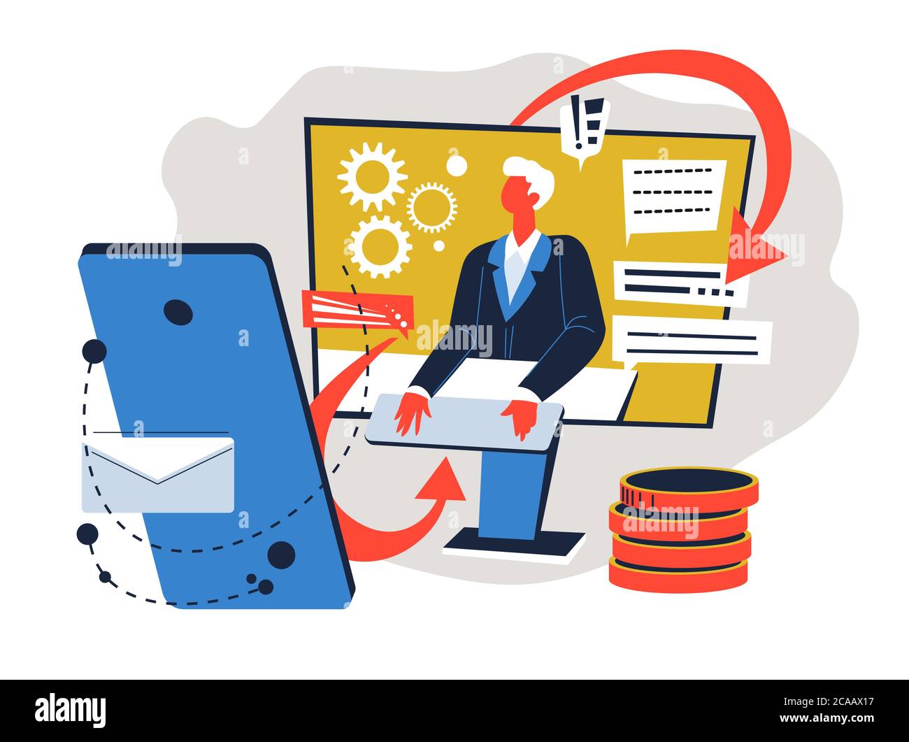 Business interaction using gadgets and innovative technologies vector ...