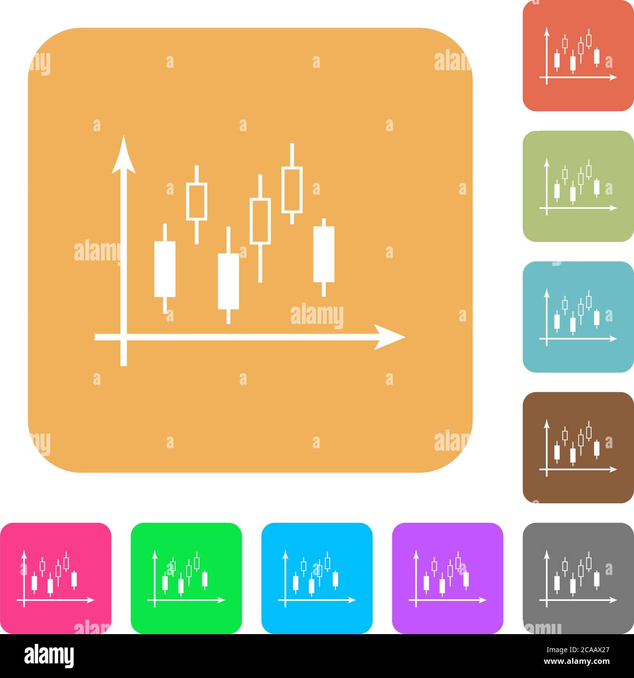 Candlestick graph with axes flat icons on rounded square vivid color ...