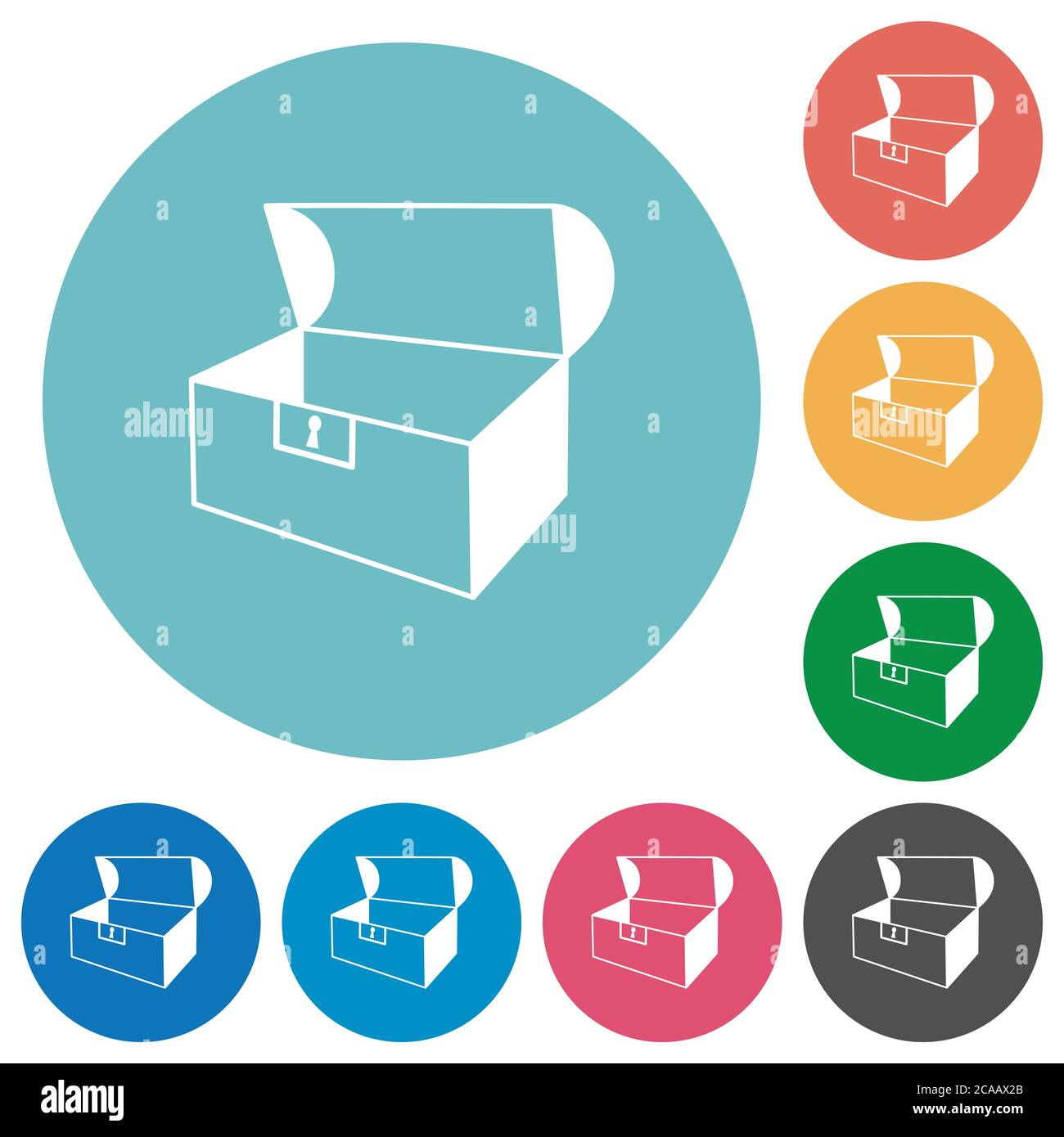 Empty open coffer flat white icons on round color backgrounds Stock ...