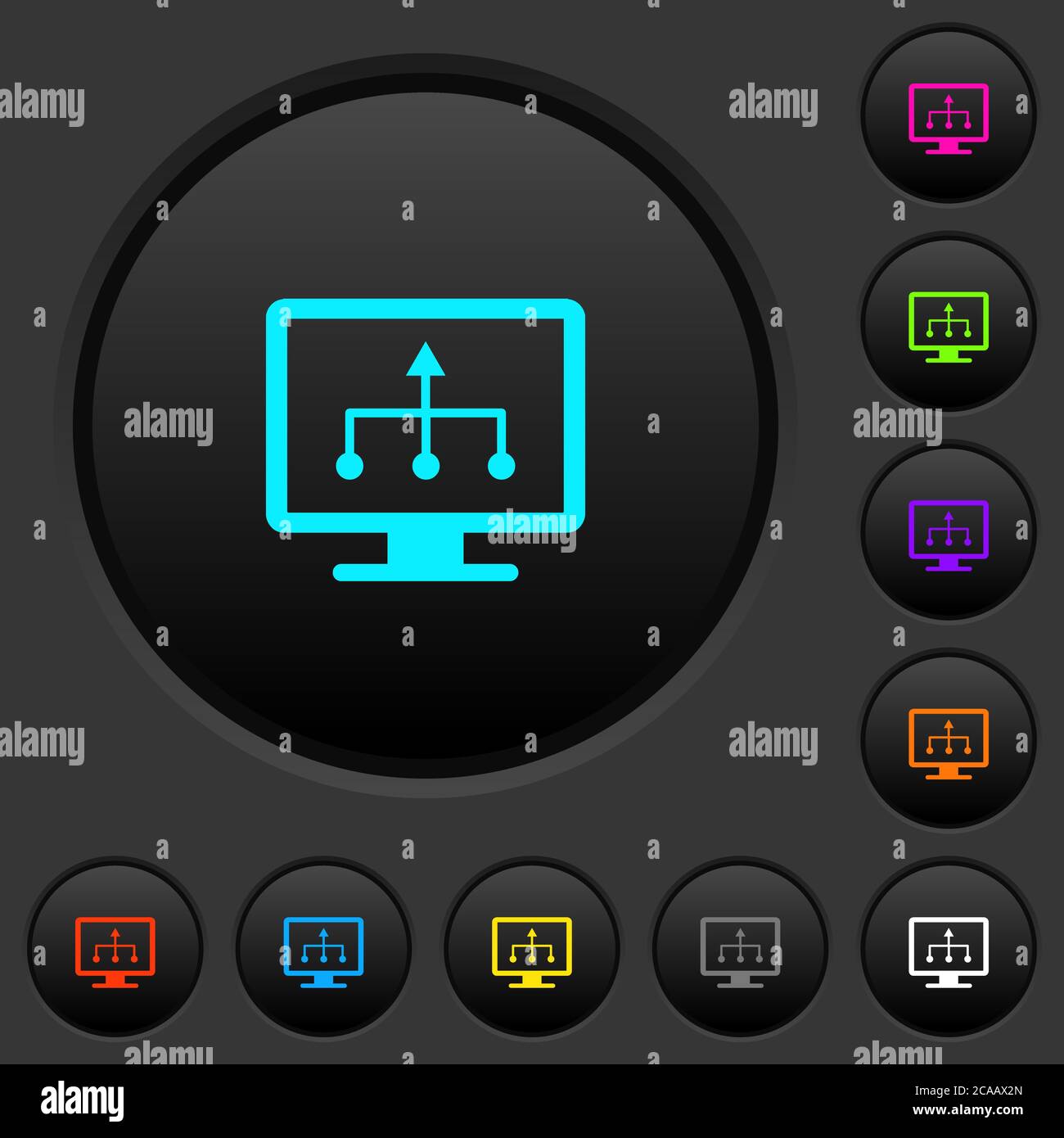 TV select source dark push buttons with vivid color icons on dark grey ...