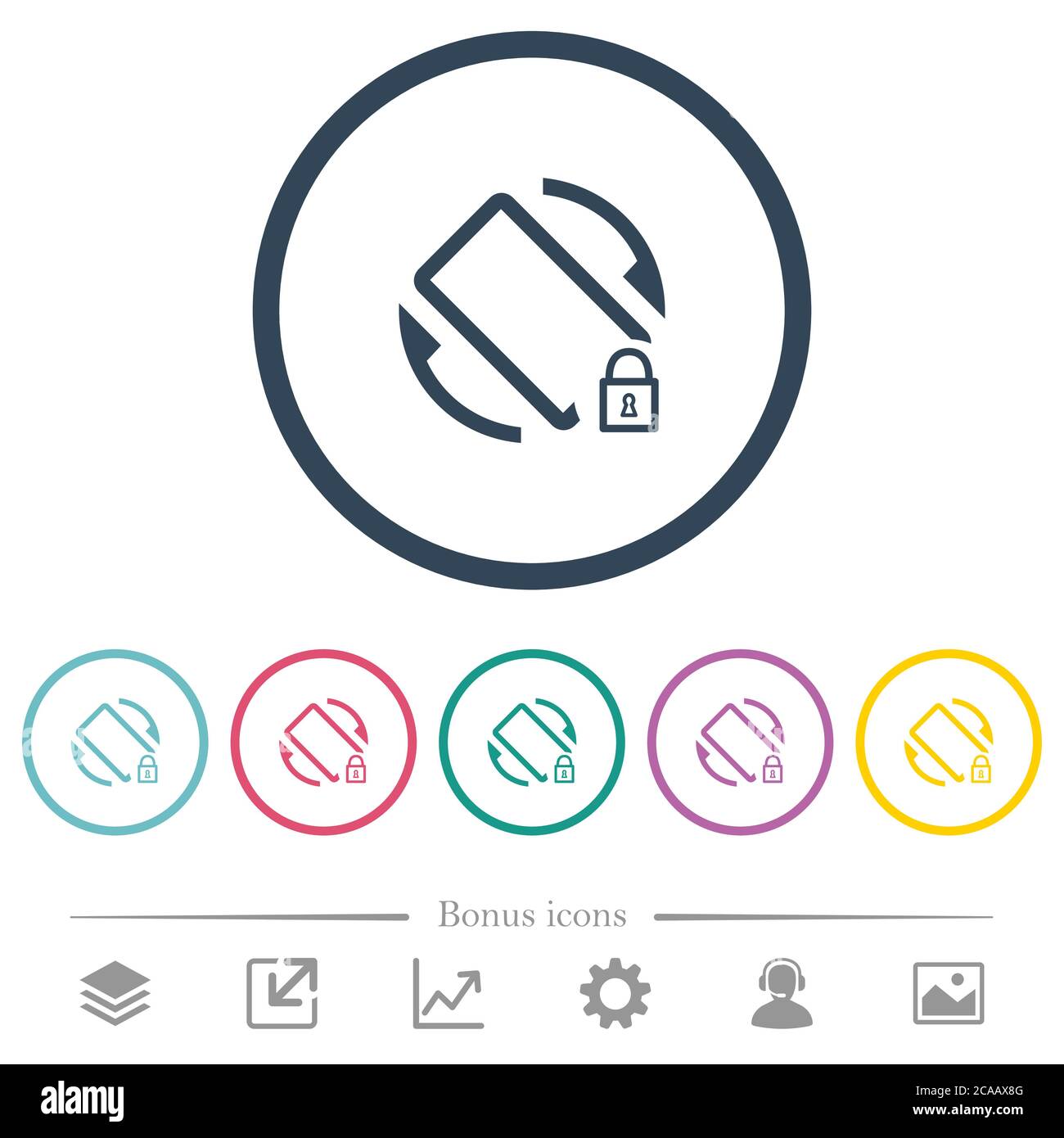 Mobile screen rotation locked flat color icons in round outlines. 6 ...