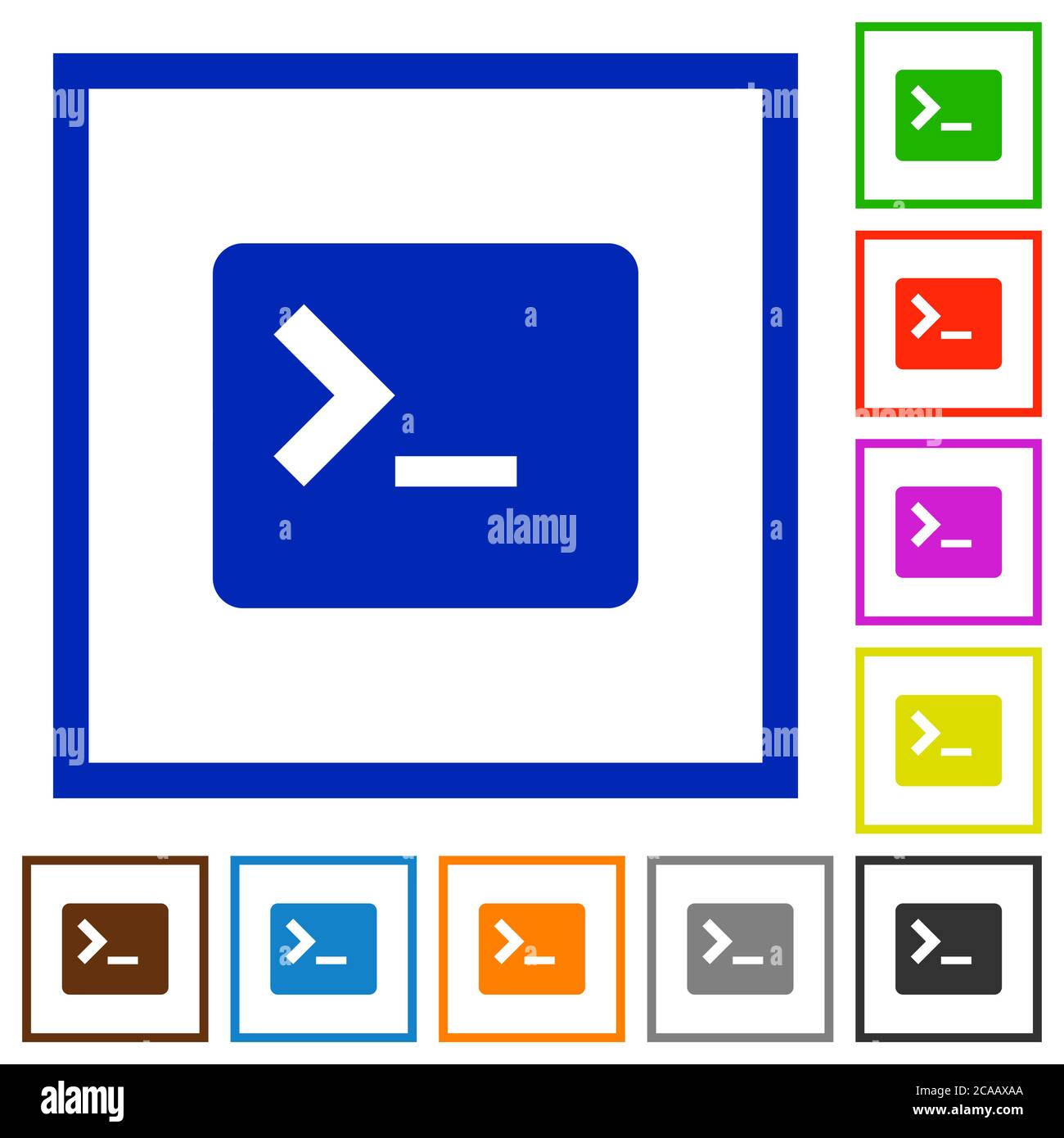 Command terminal flat color icons in square frames on white background ...