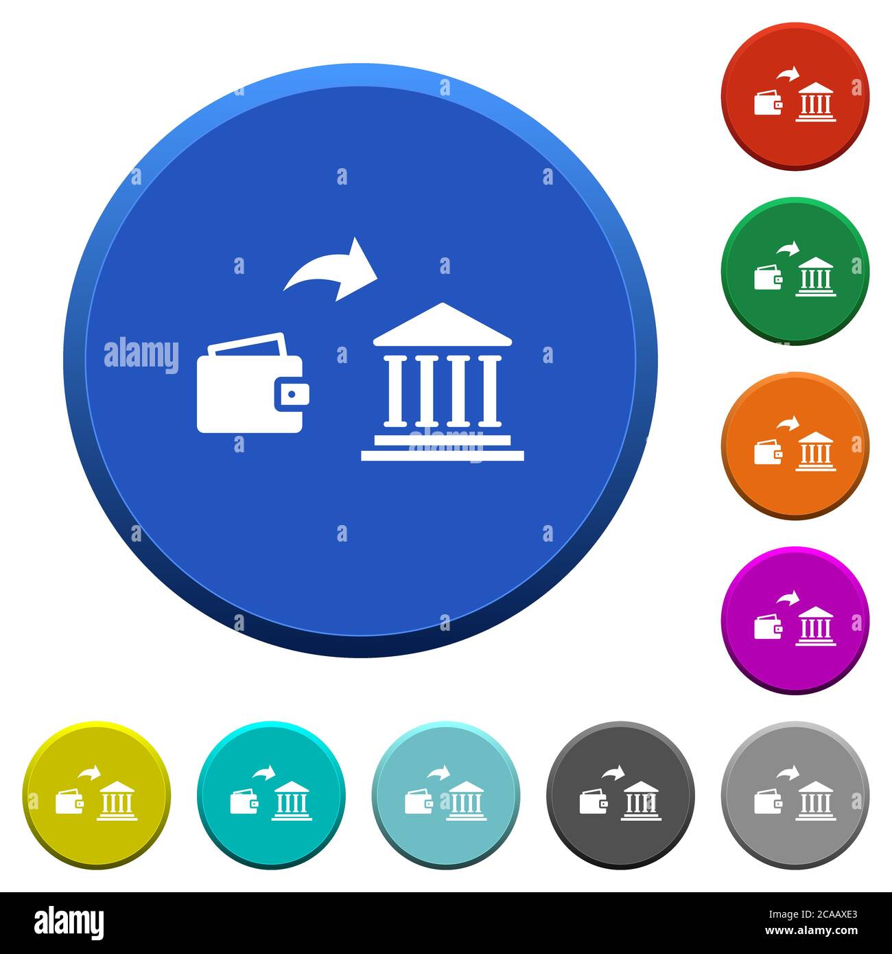 Money deposit to bank round color beveled buttons with smooth surfaces ...