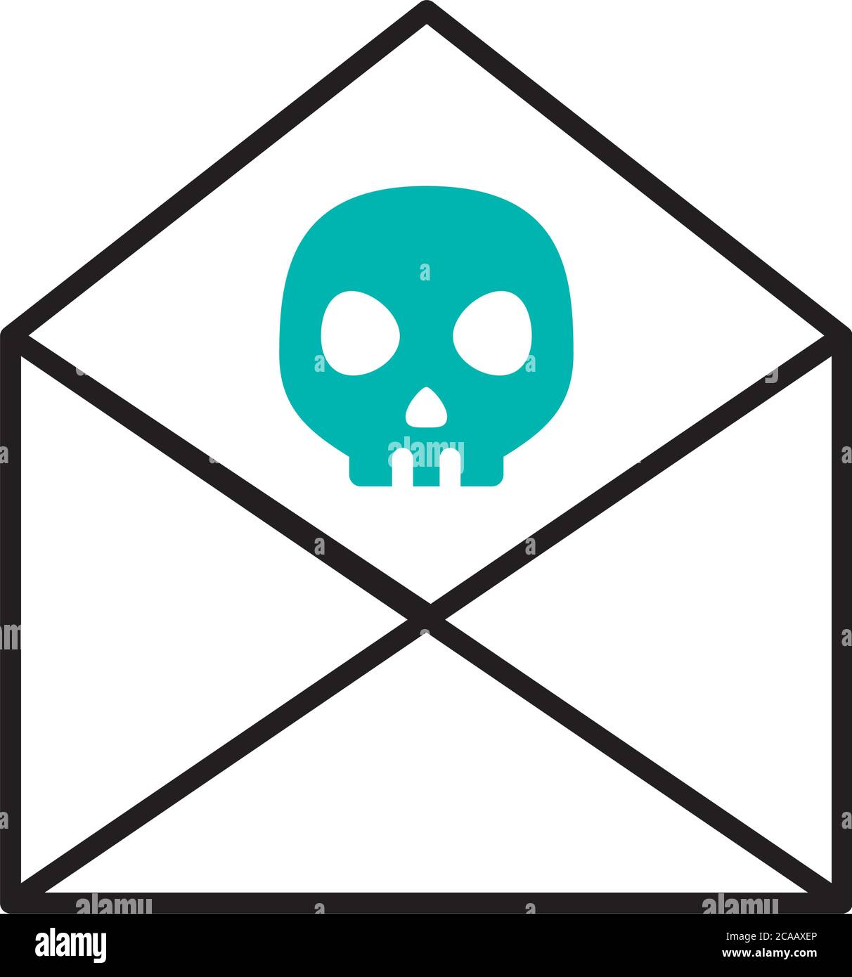 cyber security concept, envelope with skull icon over white background ...