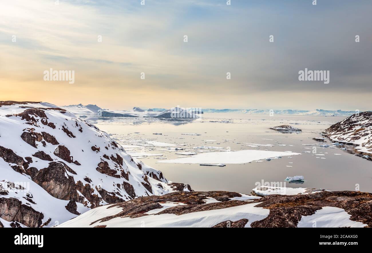 Ice fields and drifting Icebergs at the Ilulissat fjord, North ...
