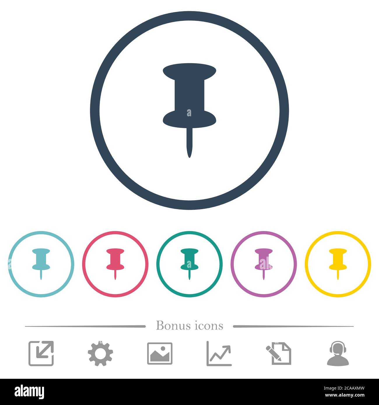 Push pin flat color icons in round outlines. 6 bonus icons included ... Push pin flat color icons in round outlines. 6 bonus icons included ...