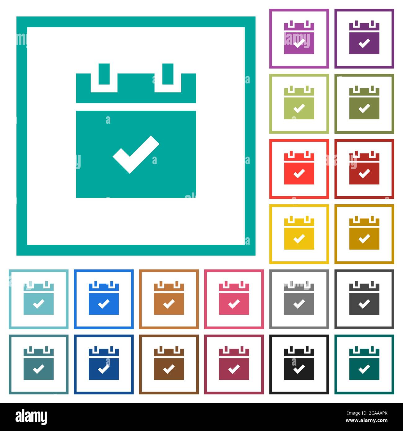 Schedule done flat color icons with quadrant frames on white background ...