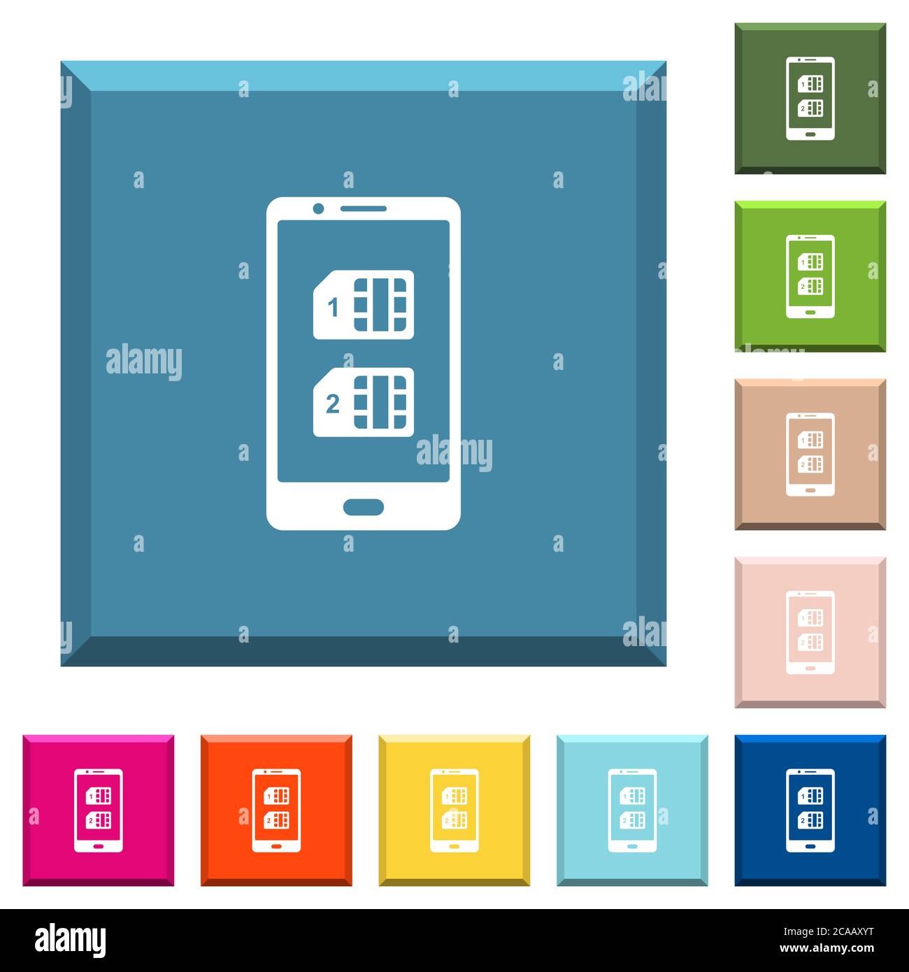 Dual SIM mobile white icons on edged square buttons in various trendy ...