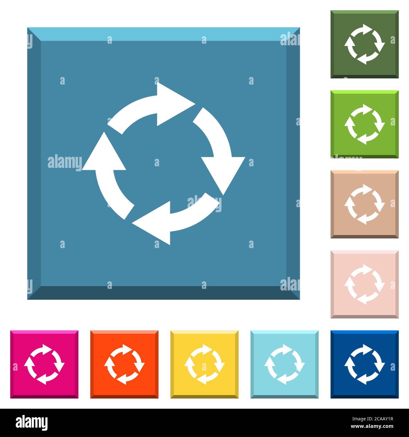 Rotate right white icons on edged square buttons in various trendy ...