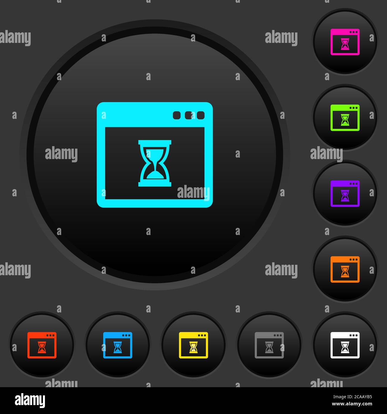 Waiting application dark push buttons with vivid color icons on dark ...