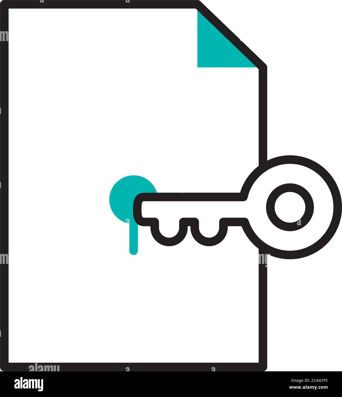 document file and key icon over white background, half line half color ...