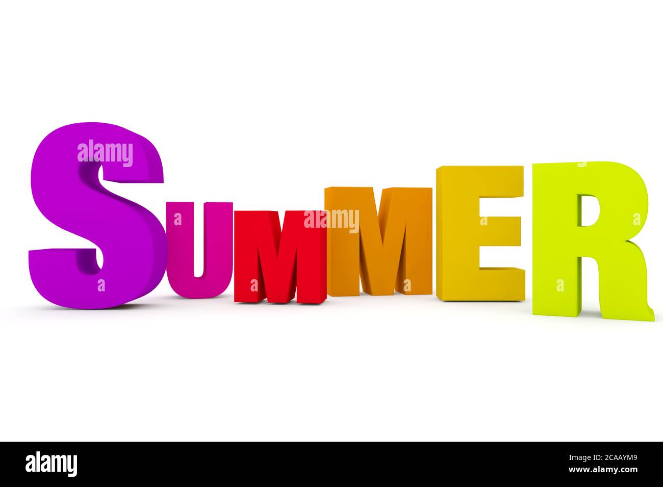 the word summer in 3d text on a white studio background with shadows on ...